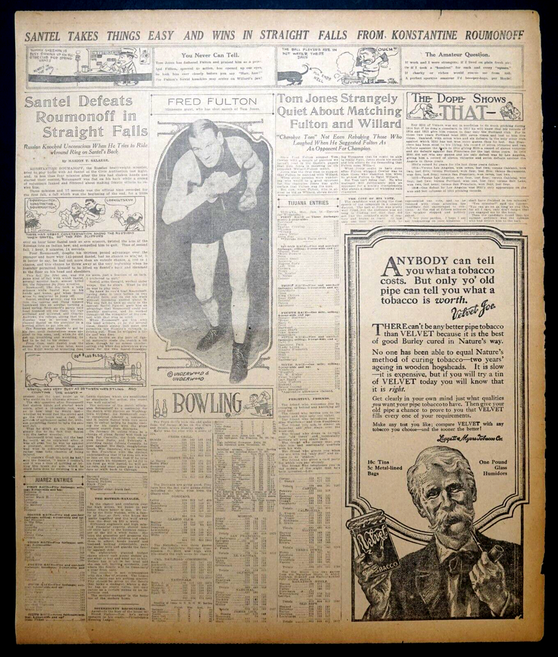 1917 Sports Page - Ad Santel Defeats Konstantine Roumanoff in Straight ...