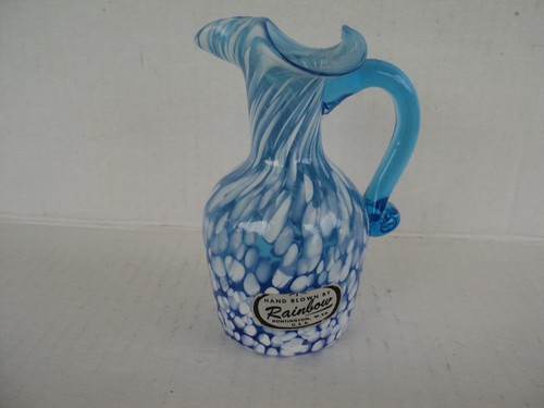 Vintage Rainbow Art Glass Blue Spatter Hand Blown Mini Pitcher ...