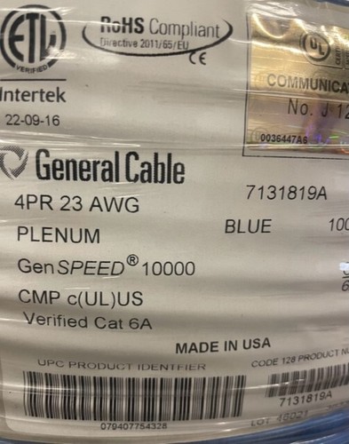 Cat6A Plenum GenSPEED 10,000 Blue 100ft increments | eBay