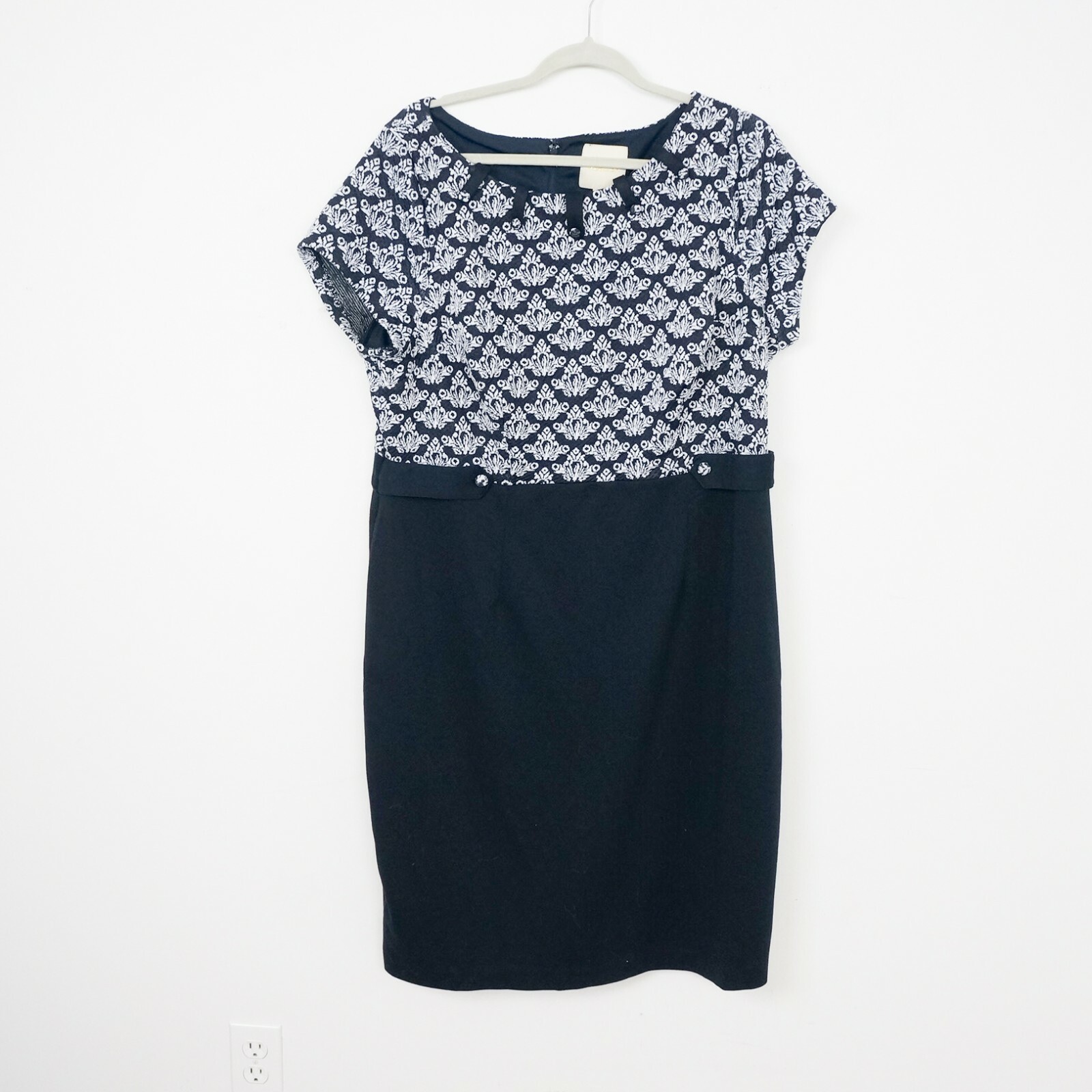 Modcloth Womens Sheath Dress Plus Sz 1X Blue White Print Short Sleeve ...