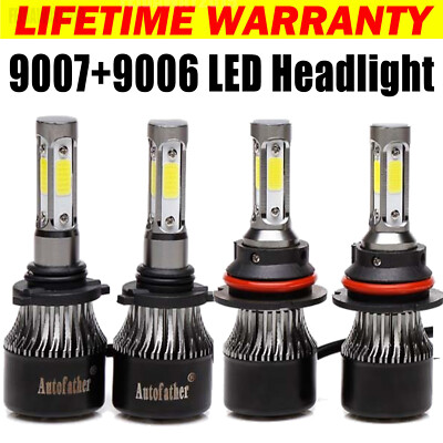 LED Lamp Headlight Car LampHigh Low Front Bulb 9006+9007 4-Sides 6500K ...