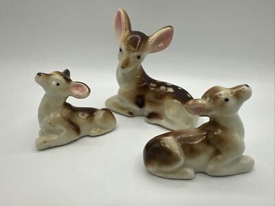 Vintage Lot of 3 Japan Deer Doe Fawn Sitting Lying Down Glossy ...