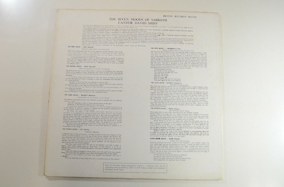 Cantor David Shiff - The Seven Moods of Sabbath - Bryste BLP 101 | eBay