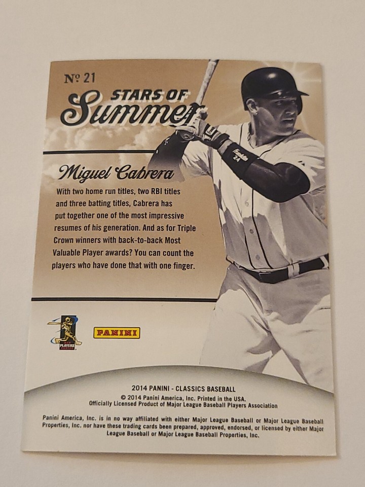 2014 Miguel Cabrera Stars Of Summer Insert Panini Classics | eBay