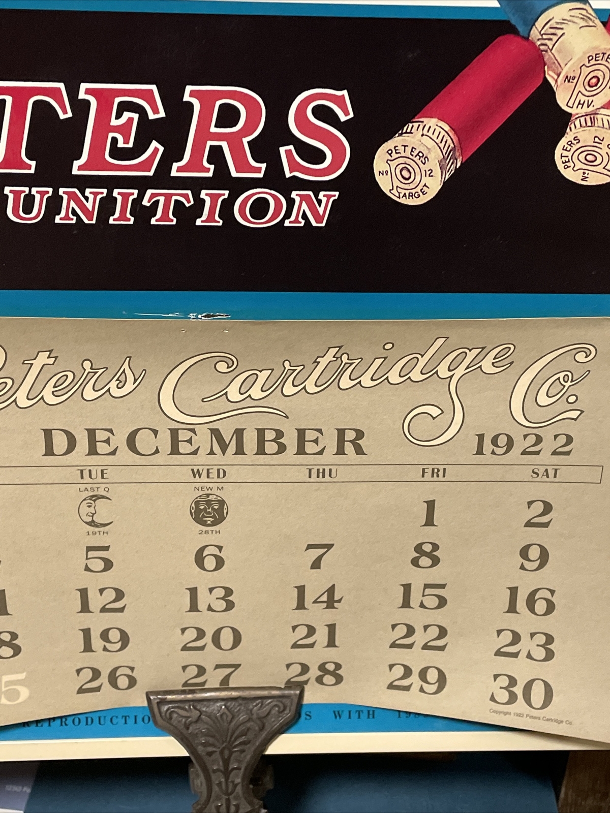 Peters Cartridge Remington 1922 Calendar 1989 Reproduction 14.5"x 26 ...
