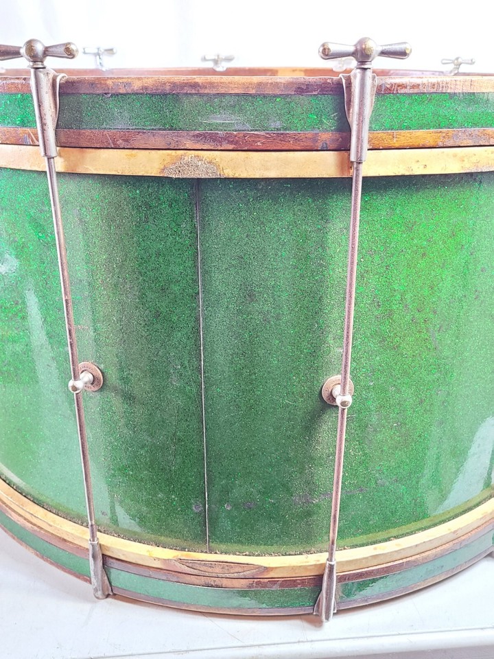Rare 1930's Ludwig & Ludwig Green Sparkle Floor Bass Drum Painted Scene ...