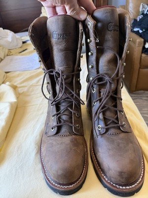 mens work boots Motorcycle Nubuck Chippewa 12E Steel Toe#181946 Logger ...