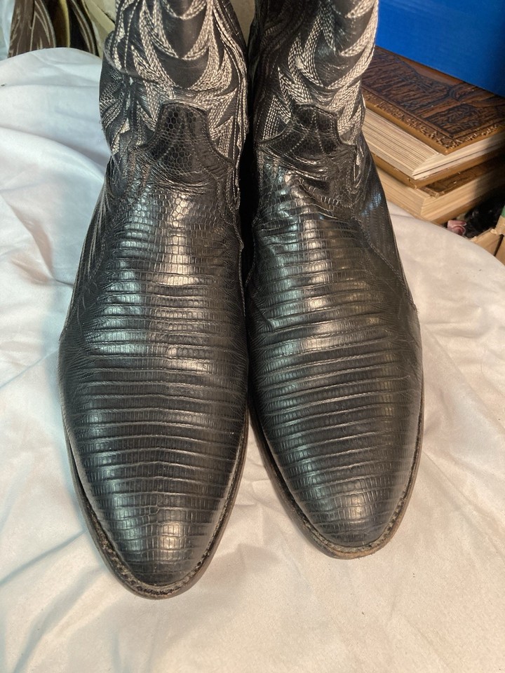 Dan Post Exotic Lizard Skin Cowboy Black Leather Western Boots Mens 12 ...