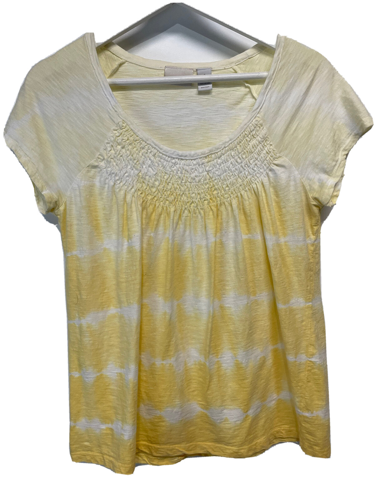 Chico's Yellow White Tie Dyed Short Sleeve 100% Cotton Top Shirt 1 M/8 ...