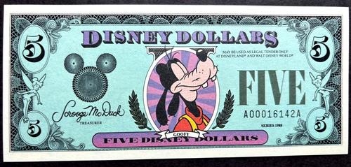 Disney Dollars $5 Goofy 1988 AA Series. . Low Number | eBay