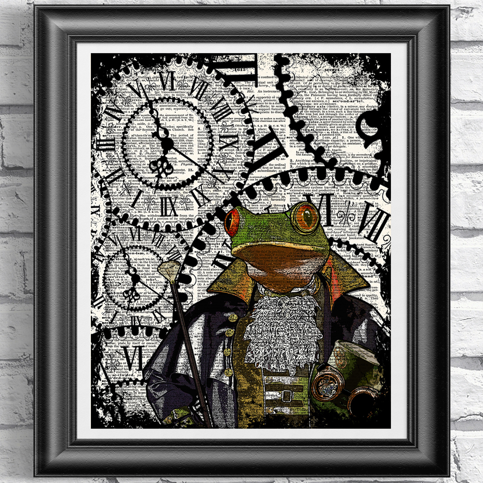 Steampunk Frog art print on original dictionary book page Home Decor ...