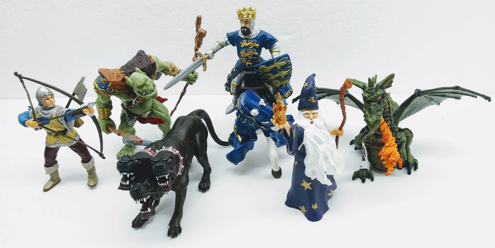 Papo - Lot of 7 figures - King Richard/Horse/Cerberus/Troll/Merlin ...