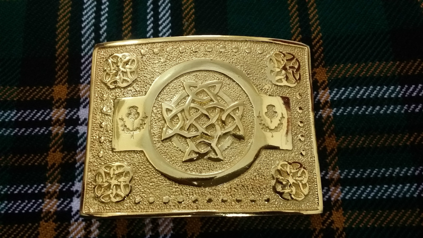 Men’s Scottish Kilt Belt Buckle Celtic Knot Work Gold Plated Highland ...