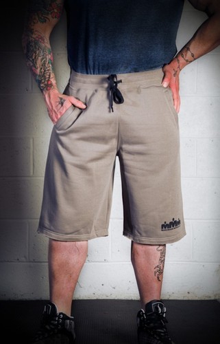 Man Made Muscle 3/4 cotton 'LEAN' shorts (m-xxxl) army green/grey (GYM ...