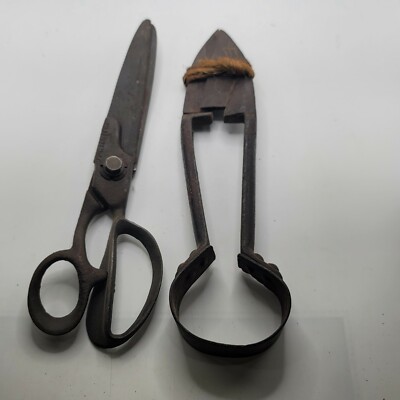 (2) Vintage Spring Scissors Sheep Shears Farm Iron Tool Blacksmith - 12 ...