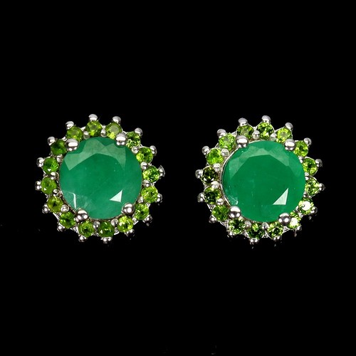 925 Sterling Silver Earrings Round Emerald 6mm Chrome Diopside Gemstone ...