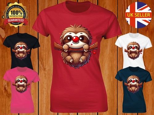 Cute Sloth Clown Nose Design Red T-Shirt Ladies Fun Animal Tee Charity ...