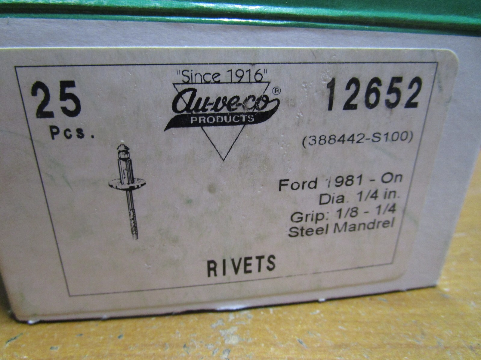 SPECIAL RIVET (FORD) 1/4 DIA. 3/4 FLANGE DIA. Auveco 12652 QTY 25 | eBay