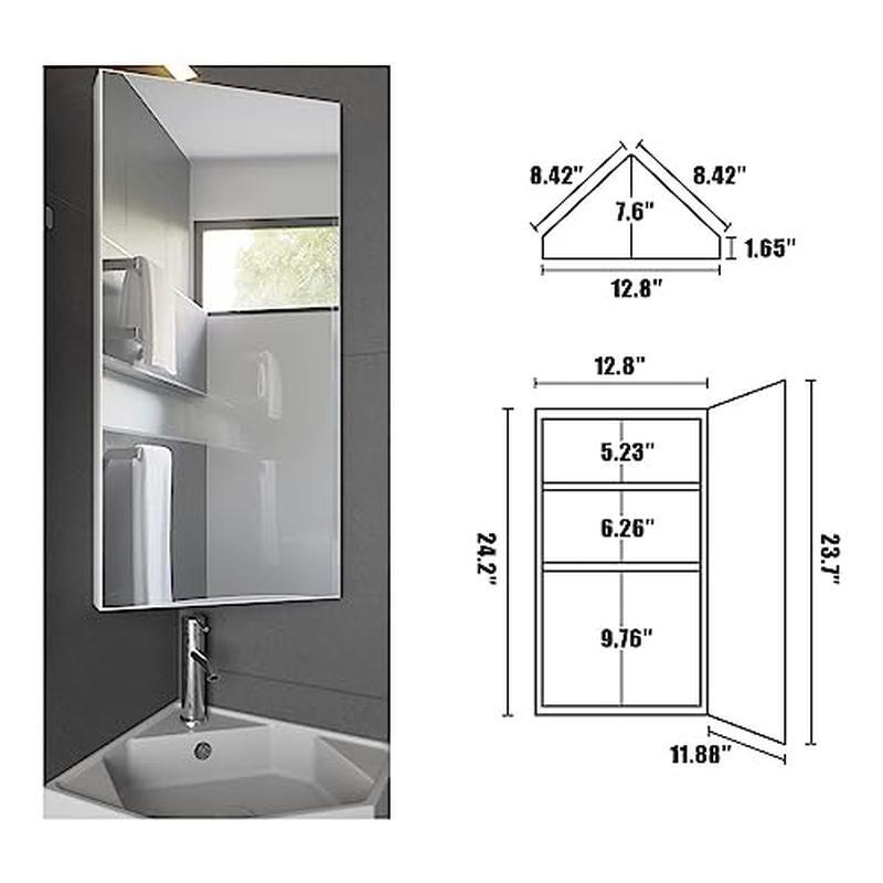24 Inch Corner Medicine Cabinet Wall Mount Triple Shelf Space Saver ...