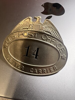 Post Office Letter Carrier Hat Badge #14 Vintage Postal CarrierMetal ...