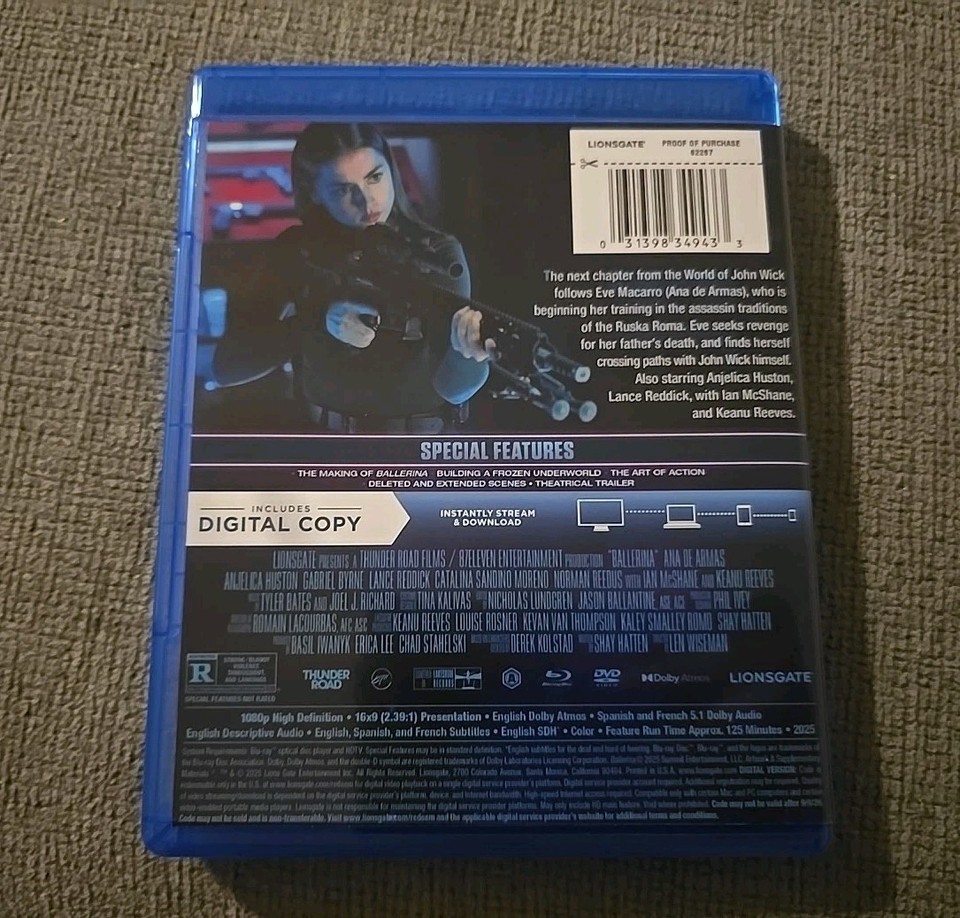 Ballerina Blu Ray Movie Only Ana de Armad Keanu Reeves John Wick Ian ...