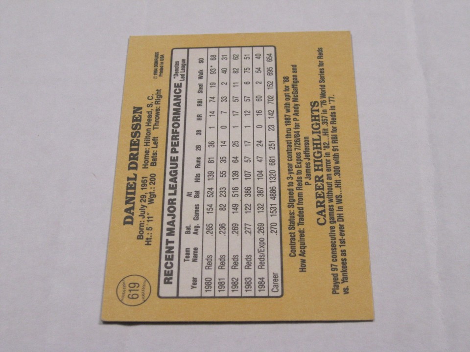 Dan Driessen Donruss '85 Autographed Baseball Card | eBay