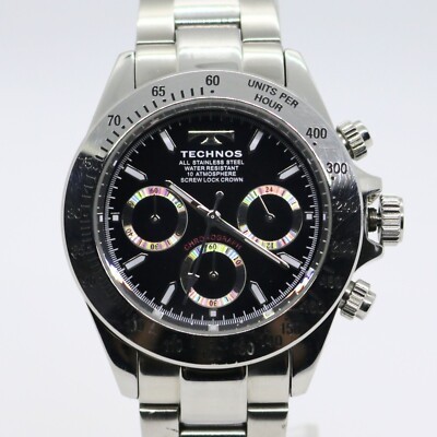 [Execellent+5] Technos TSM401 Silver Black Quartz Men's Watch Japan Rank B | eBay