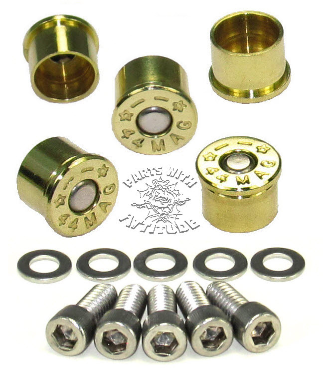 44 MAG BRASS BULLET BOLT CAPS for HARLEY DERBY COVER (5 BRASS SHELLS ...