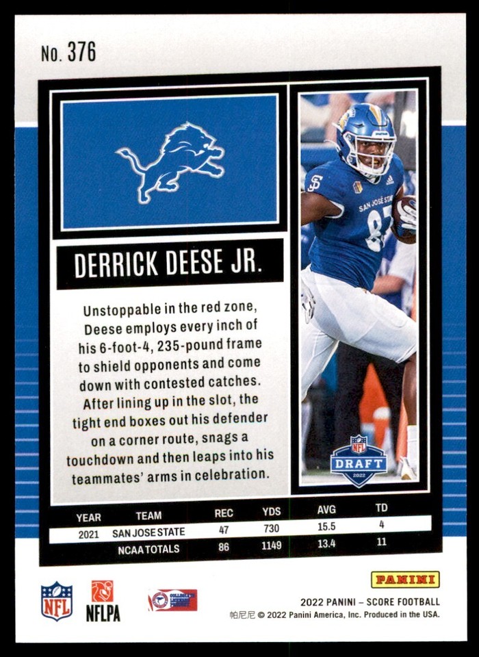 2022 SCORE DERRICK DEESE JR. SAN JOSE STATE SPARTANS #376 | eBay