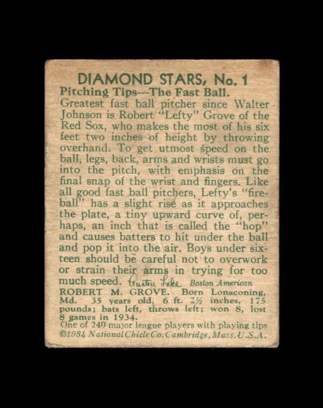1934-36 Diamond Stars Set-Break # 1 - Lefty Grove LOW GRADE (crease ...