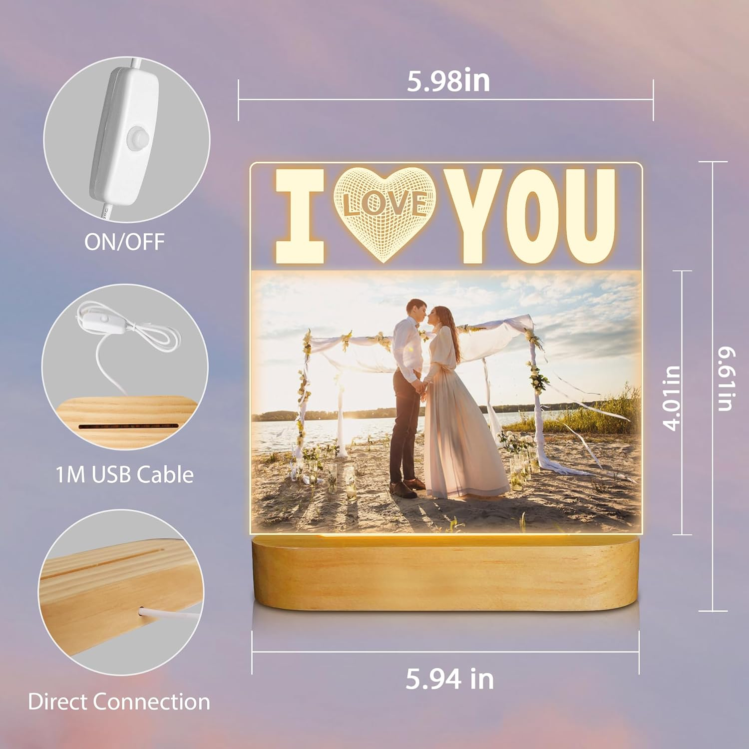 I Love You Picture Frame, Light up Acrylic Photo Frame with Warm Color ...