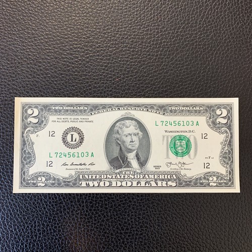 2013 $2 Bill Note Broken Ladder L72456103A (01234567) Fancy Serial ...