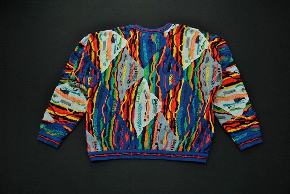 VTG Coogi Australia Cotton Sweater XL 3D Biggie Smalls Cosby Multicolor ...