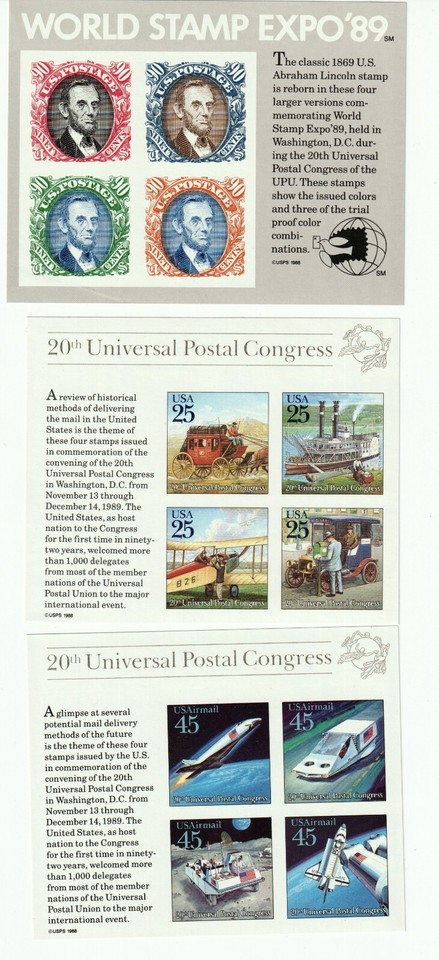 US 2433 2438 - C126 1989 UPU imperf World Stamp Expo Souvenir Sheets ...