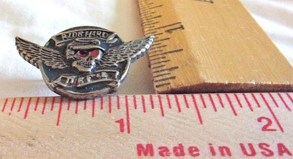 winged Skull pin vintage Ride Hard motorcycle collectible old biker ...