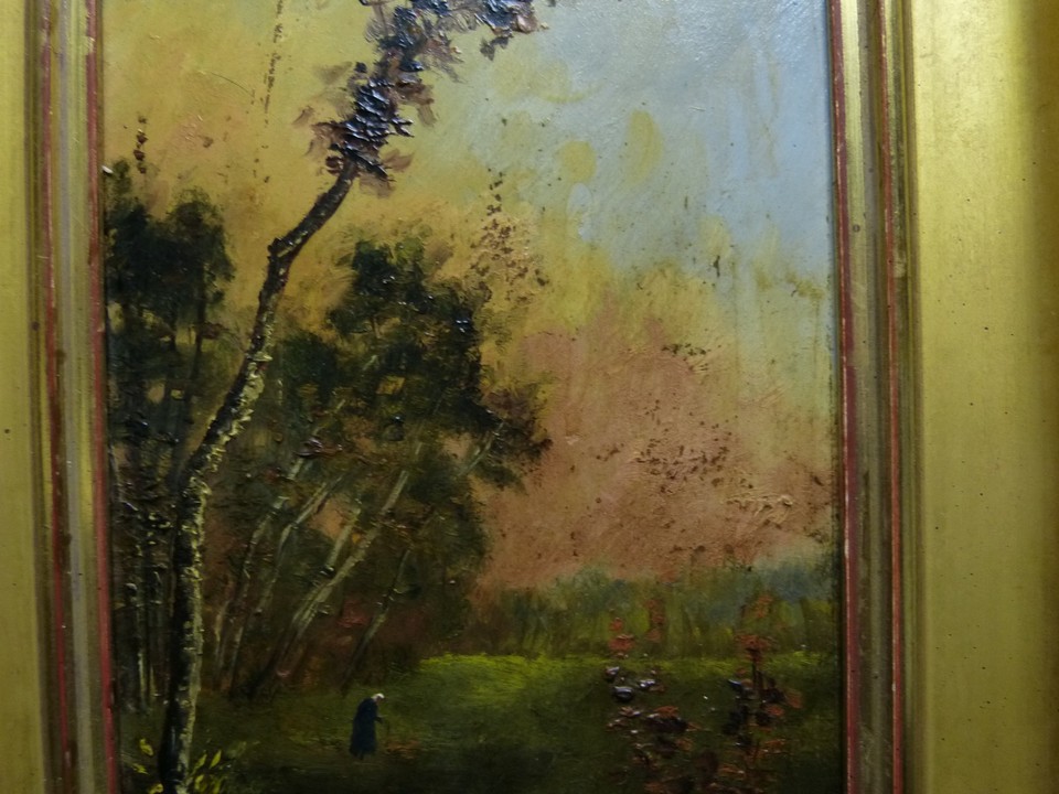 Old Painting Canvas Character Countryside Landscape Barbizon Style ...
