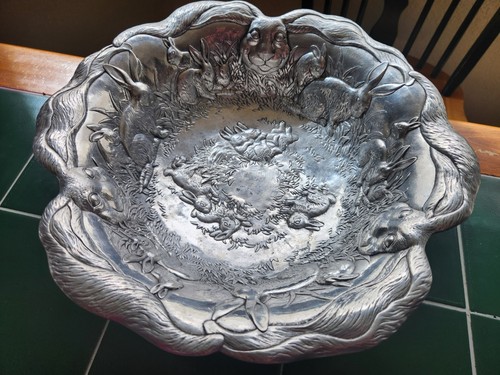 Arthur Court 1993 14" Aluminum Bunnies Rabbits Large Salad Serving Bowl ...