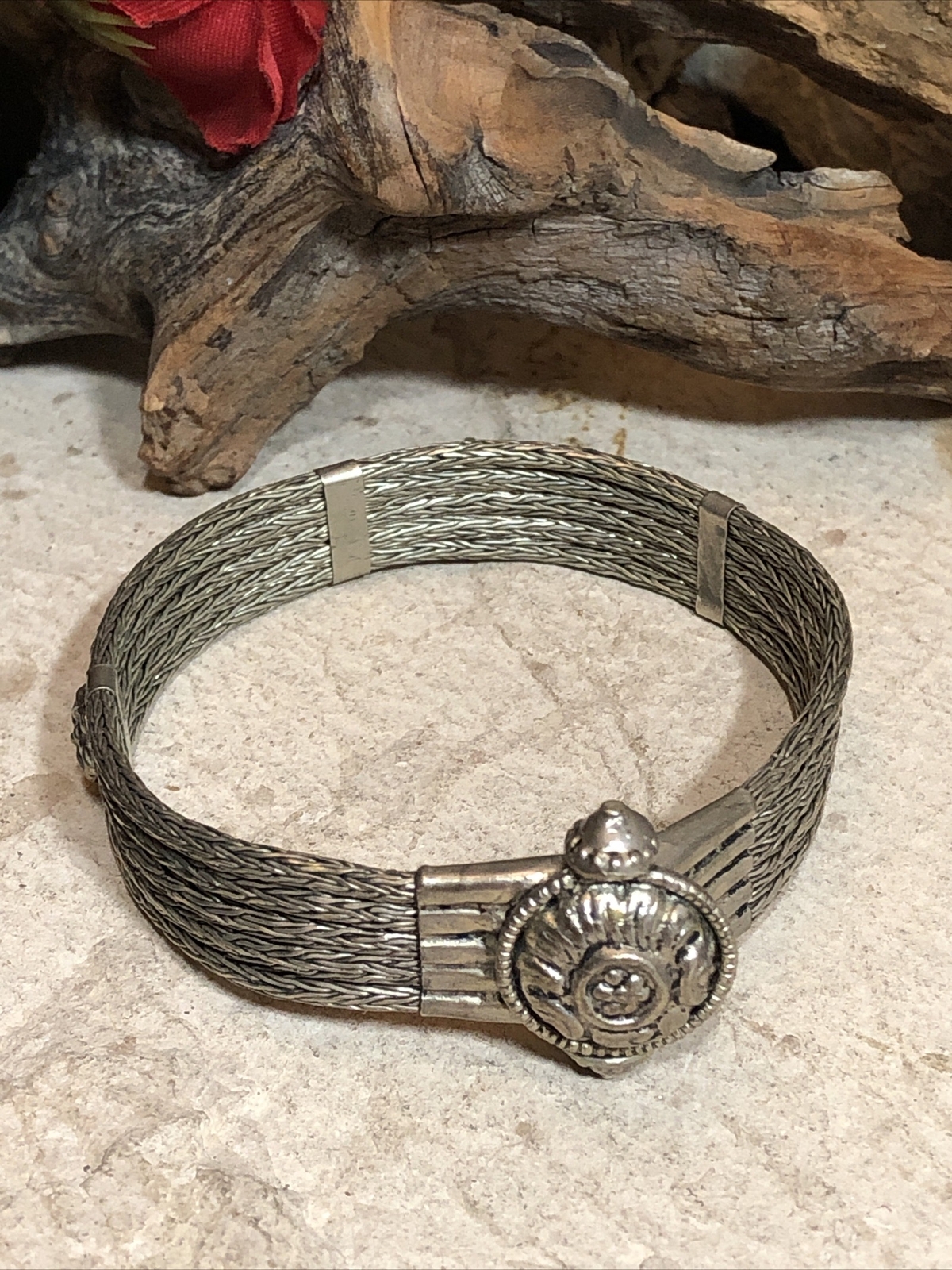 6. INDIA Old 925 Sterling Five Row Wire Mesh Screw Lo… - Gem