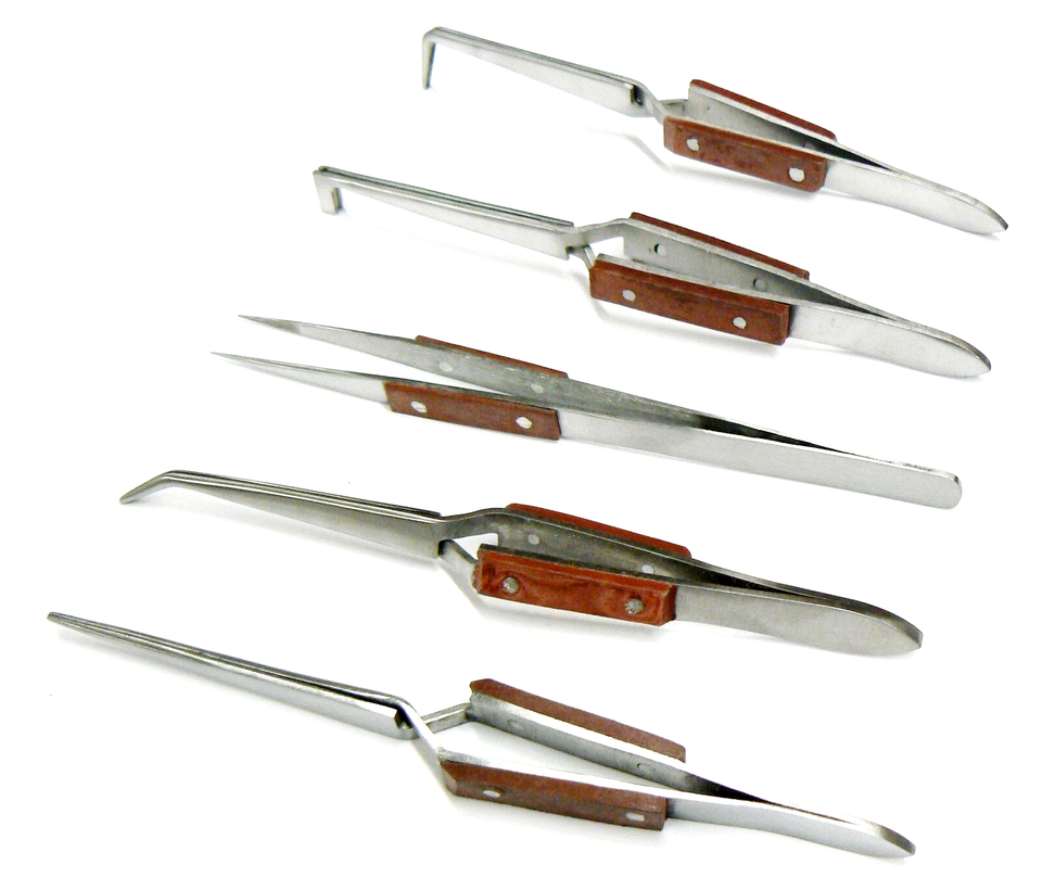 5 Tweezers Jewelry Soldering Fiber Grip Cross Locking Set Bent ...