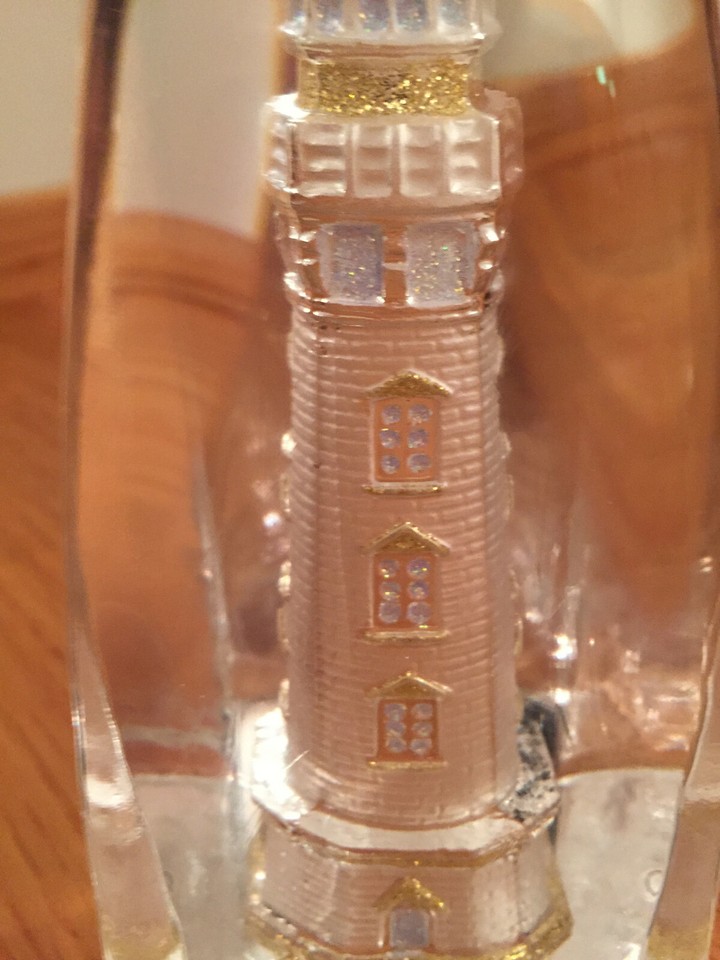 VTG Cut Glass Etched Lighthouse Nautical Paperweight Decor Figurine ...