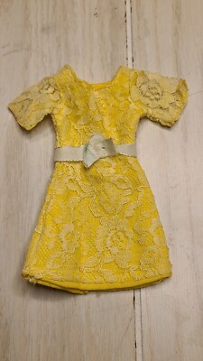 Vintage Shillman Barbie Clothes Doll Outfit Yellow Lace Dress Tagged | eBay