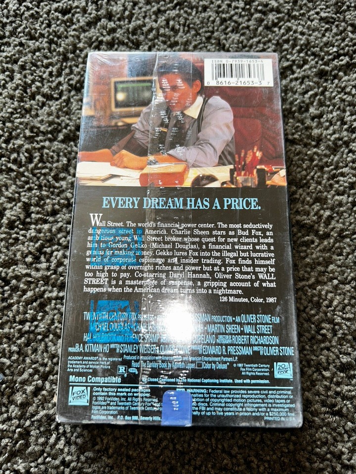 Wall Street VHS Michael Douglas, Charlie Sheen 1992 Brand New Factory ...