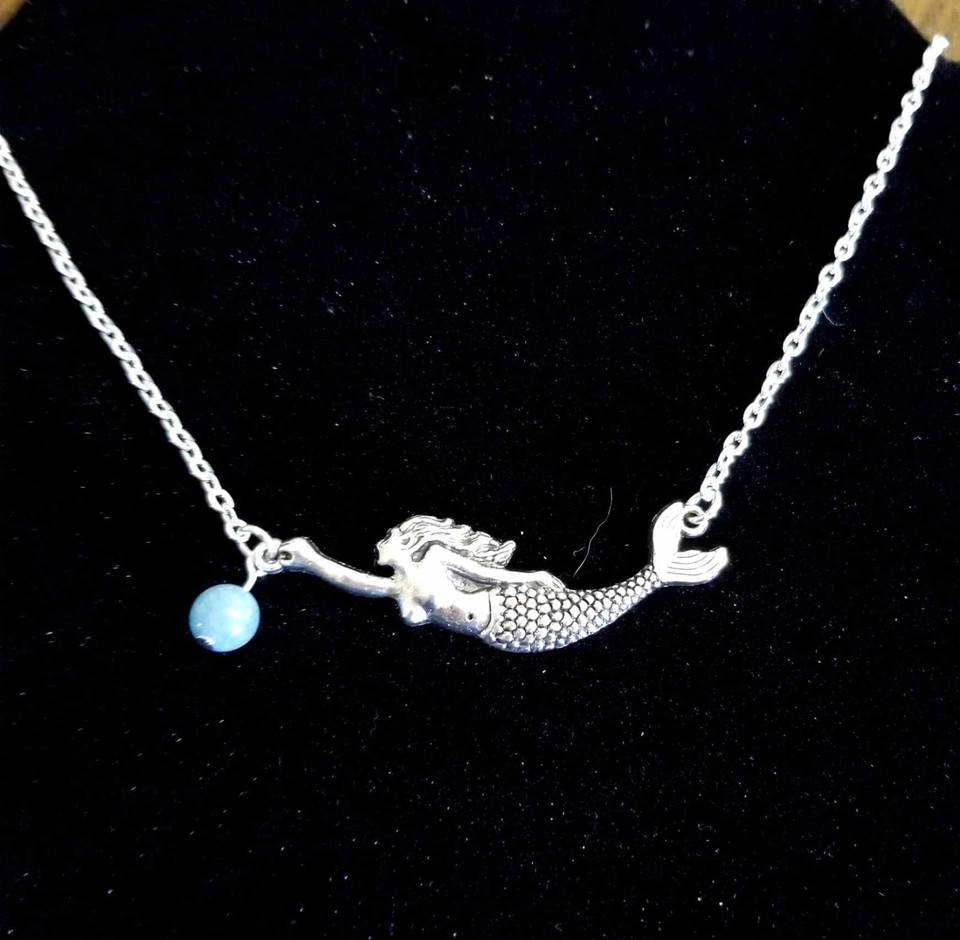 Silver Mermaid Necklace, Aquamarine Necklace, Mermaid Necklace ...