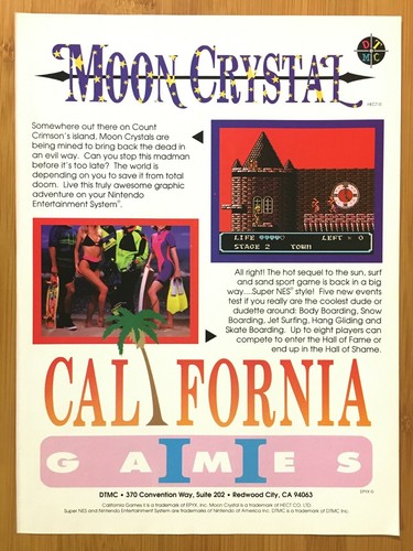 Moon Crystal / California Games II 2 NES 1992 Vintage Print Ad/Poster ...