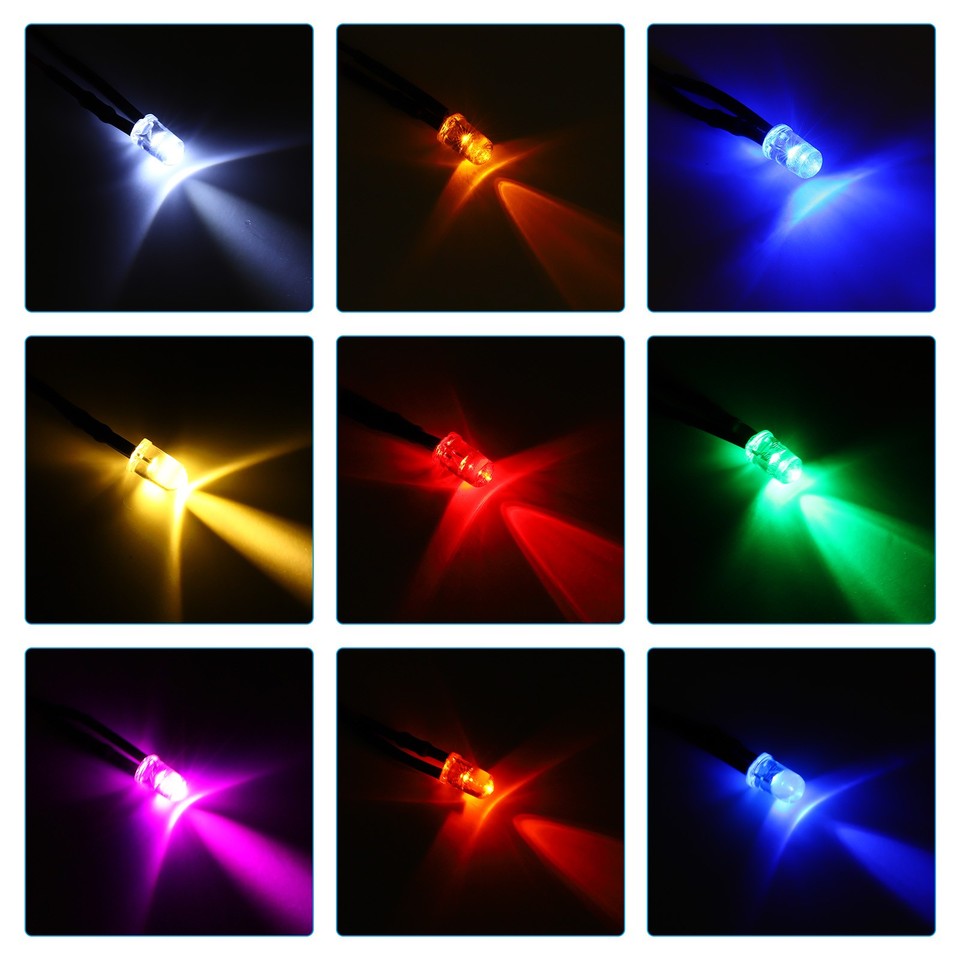 50 Pack 3V-6V 5mm LED Light Emitting Diodes Pre Wired LED Lights Bulb ...