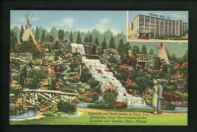 Illinois IL postcard Chicago, Olson Park Rock Gardens Waterfall Rug Co ...