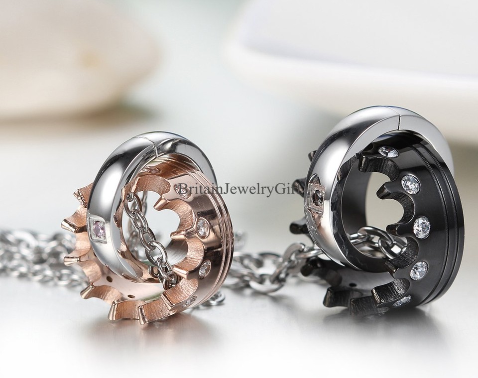 Stainless Steel Interlocking Ring His and Hers Crown Pendant Couple ...