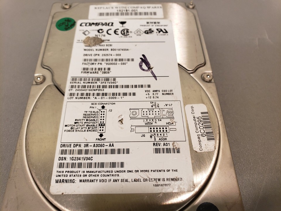 Compaq BD01874554 152191-001 Hard Disk Drive 18.2GB 68pin SCSI HDD ...