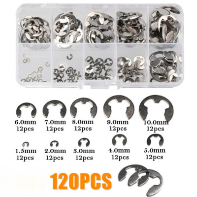 120pcs E-clips Ring Snap Retaining Circlip Kit Stainless Steel Carbon ...