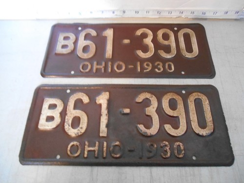 1930 OHIO License Plate Tag Pair #B61-390 14x6 | eBay
